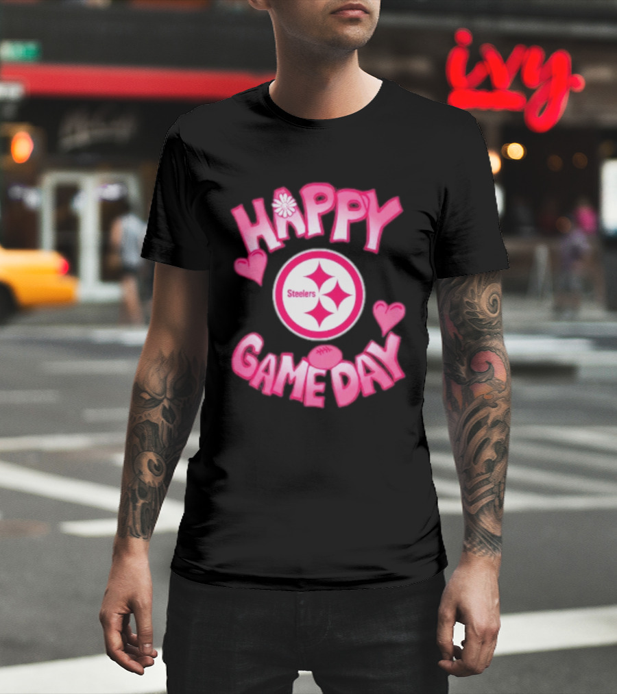 Valentine's Day Steelers Happy Gameday 2025 Hearts And Football T-Shirt