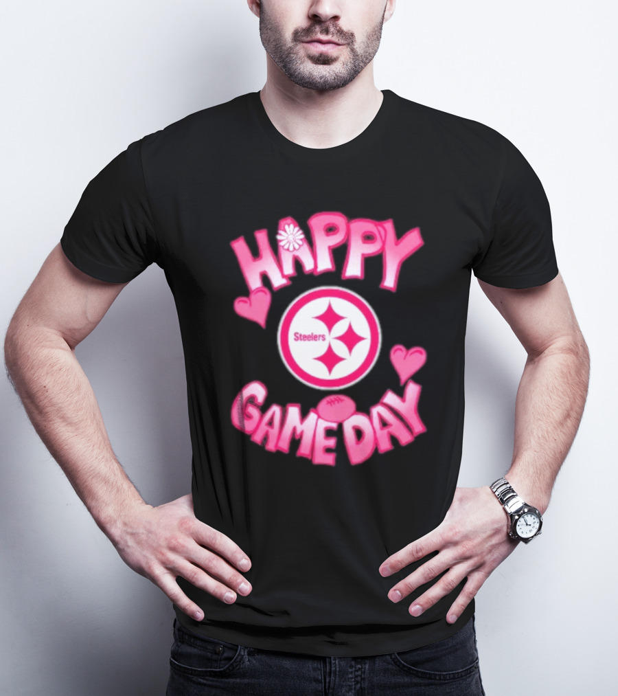 Valentine's Day Steelers Happy Gameday 2025 Hearts And Football T-Shirt