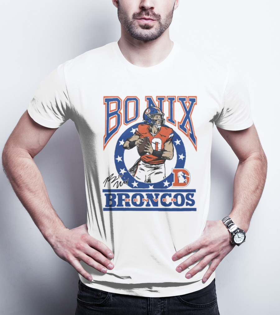 Denver Broncos Bo Nix Signature Logo Broncos Player NFL T-Shirt