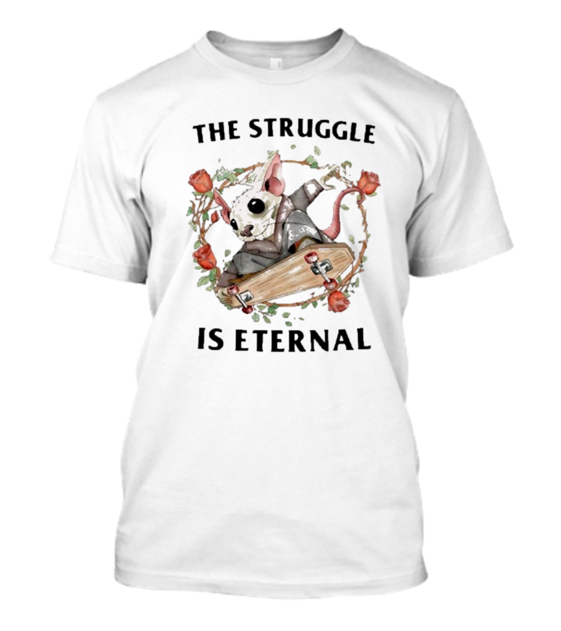 Jmcgg The Struggle Is Eternal Skateboarding Mouse With Roses T-Shirt