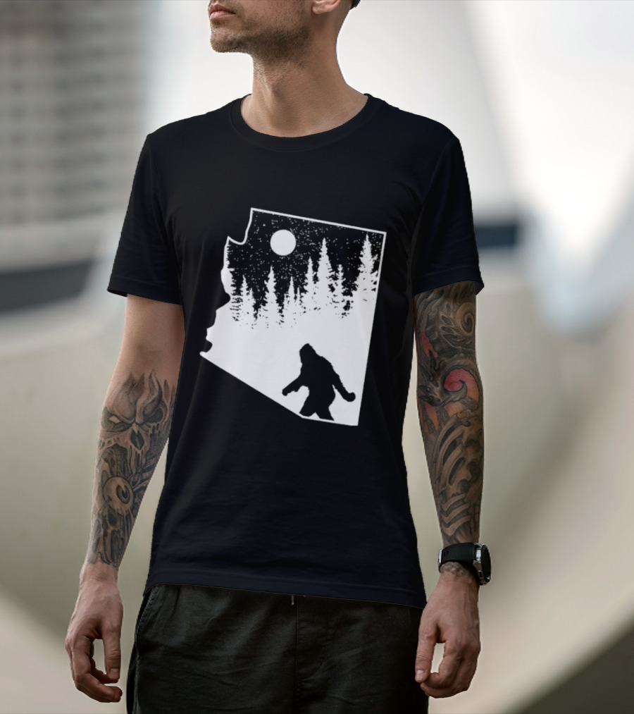 Bigfoot Arizona Pride Sasquatch Funny Arizona Map Forest Moon T-Shirt
