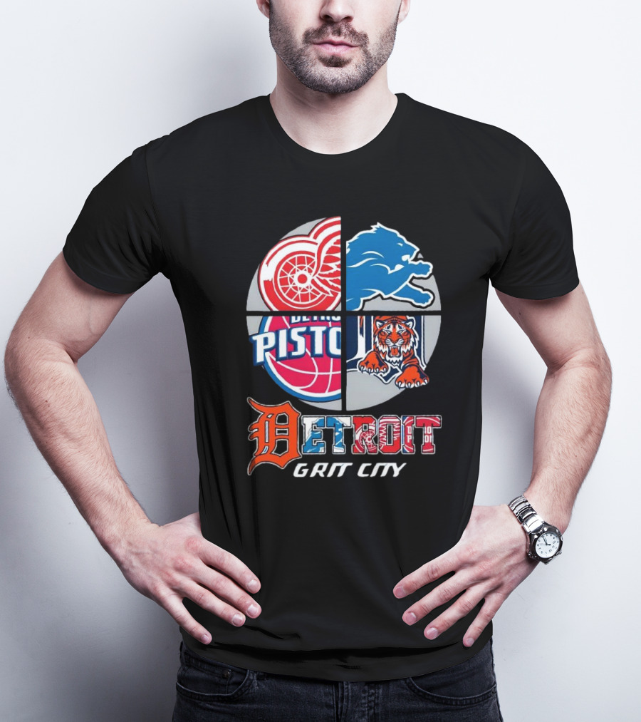 Detroit Grit City Red Wings Lions Pistons Tigers T-Shirt