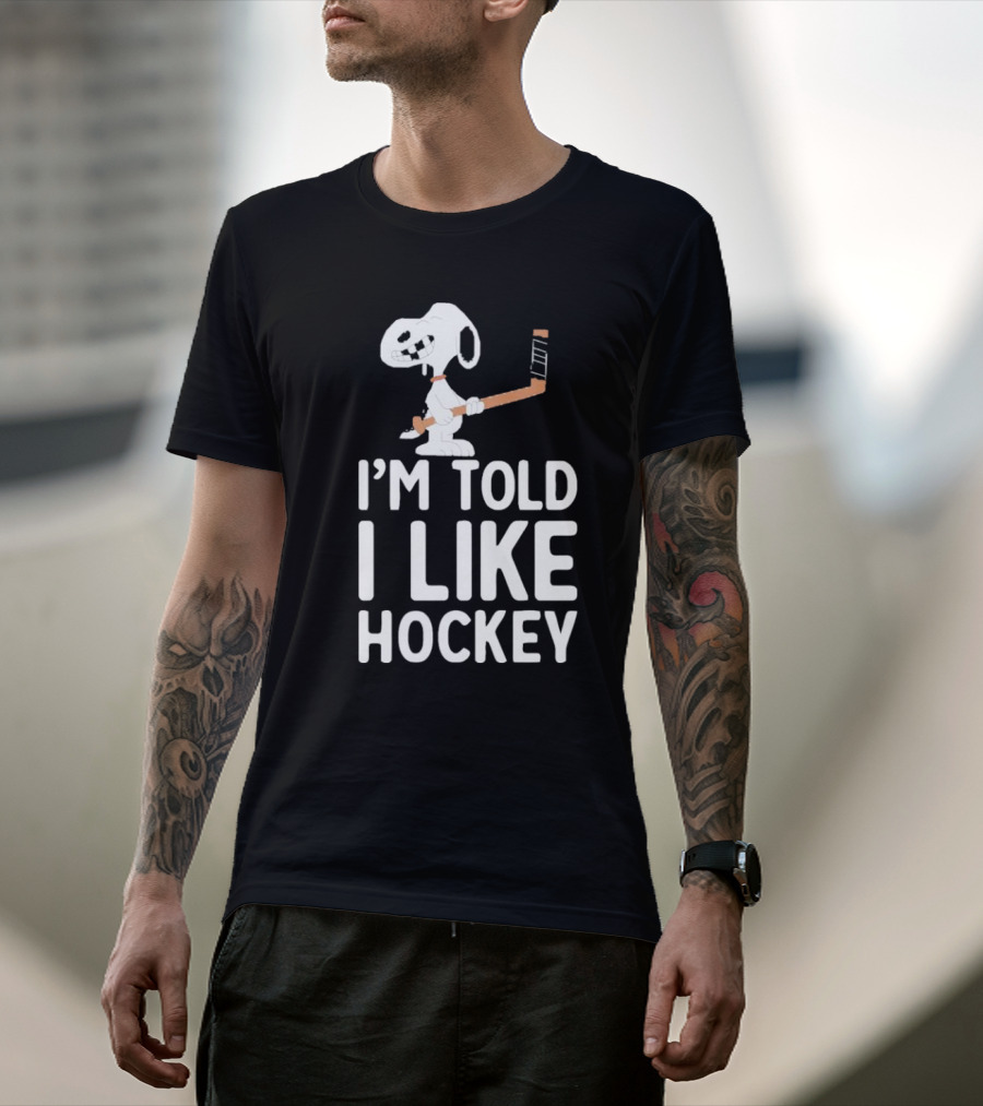 Snoopy I'm Told I Like Hockey Peanuts Comic Hockey Stick T-Shirt