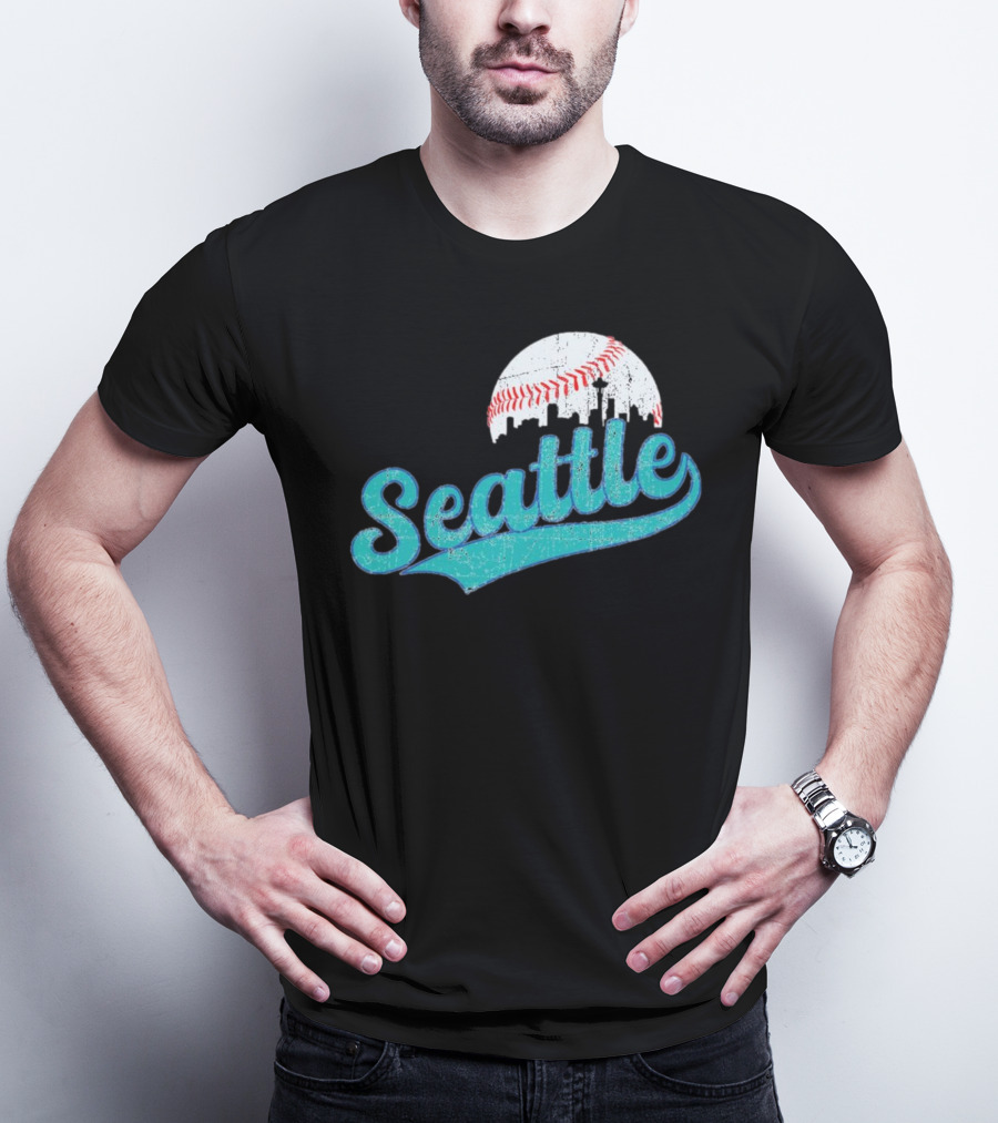 Seattle Vintage Skyline Retro Baseball T-Shirt