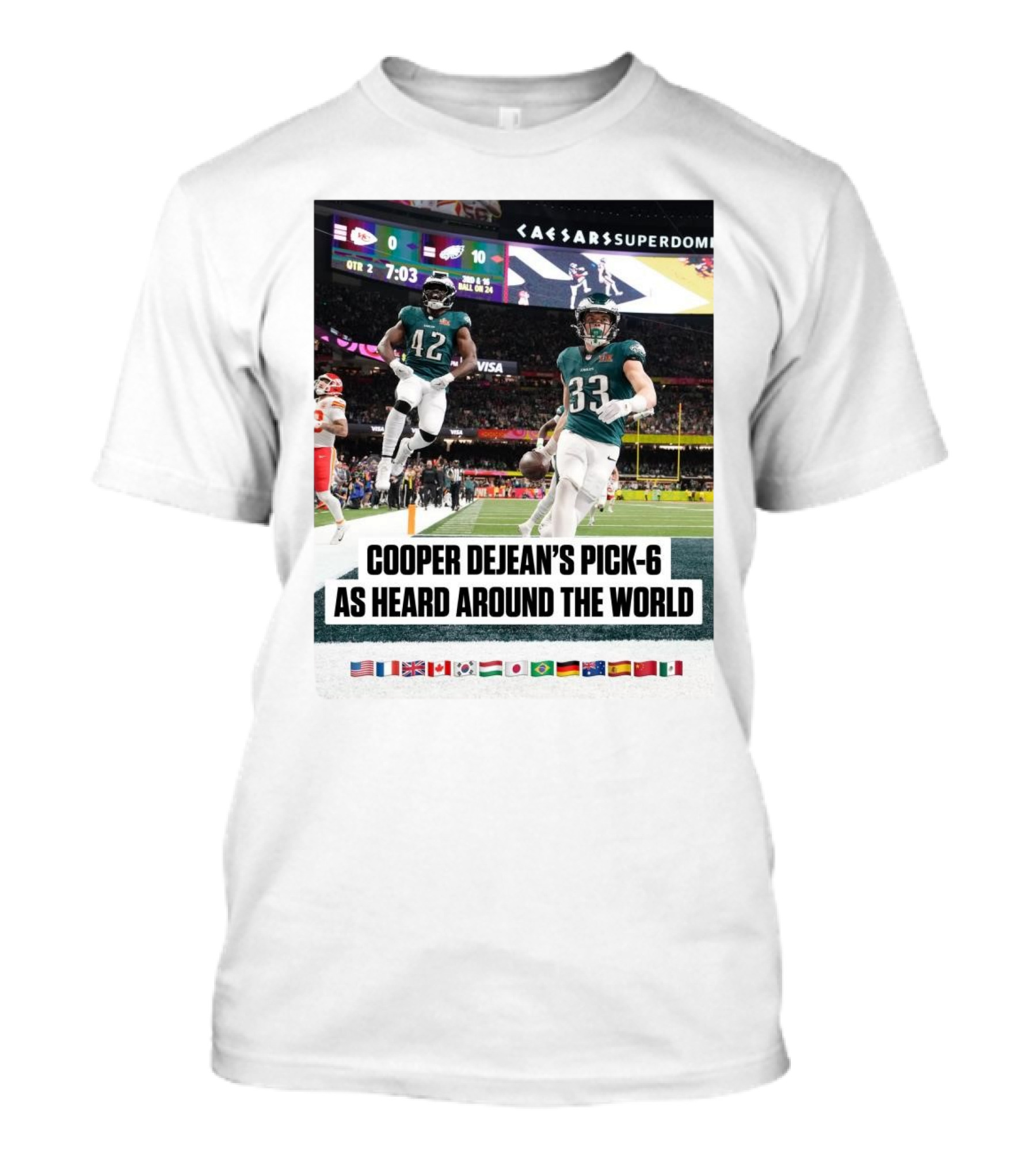 Philadelphia Eagles Cooper Dejean’s Pick-6 As Heard Around The World Flags T-Shirt