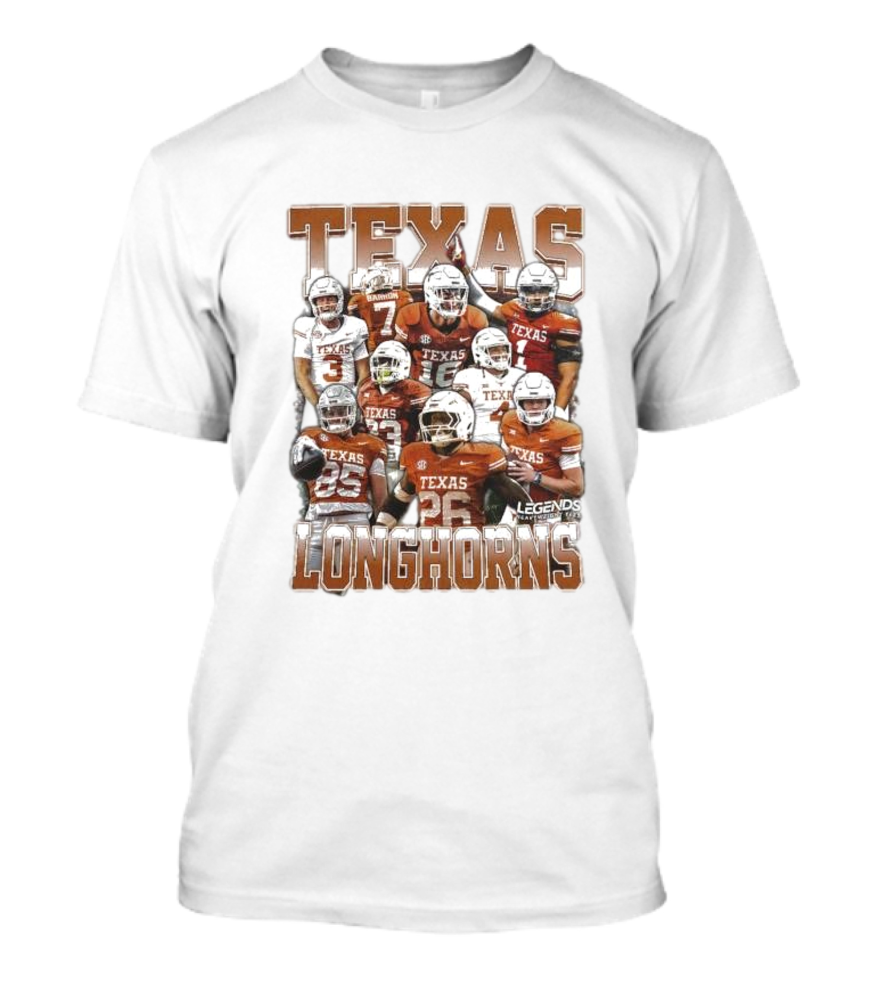 Texas Longhorns Football Legends Heavy Weight Team Players T-Shirt
