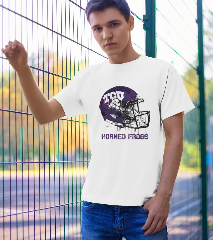 TCU Horned Frogs Dripping Helmet Football T-Shirt