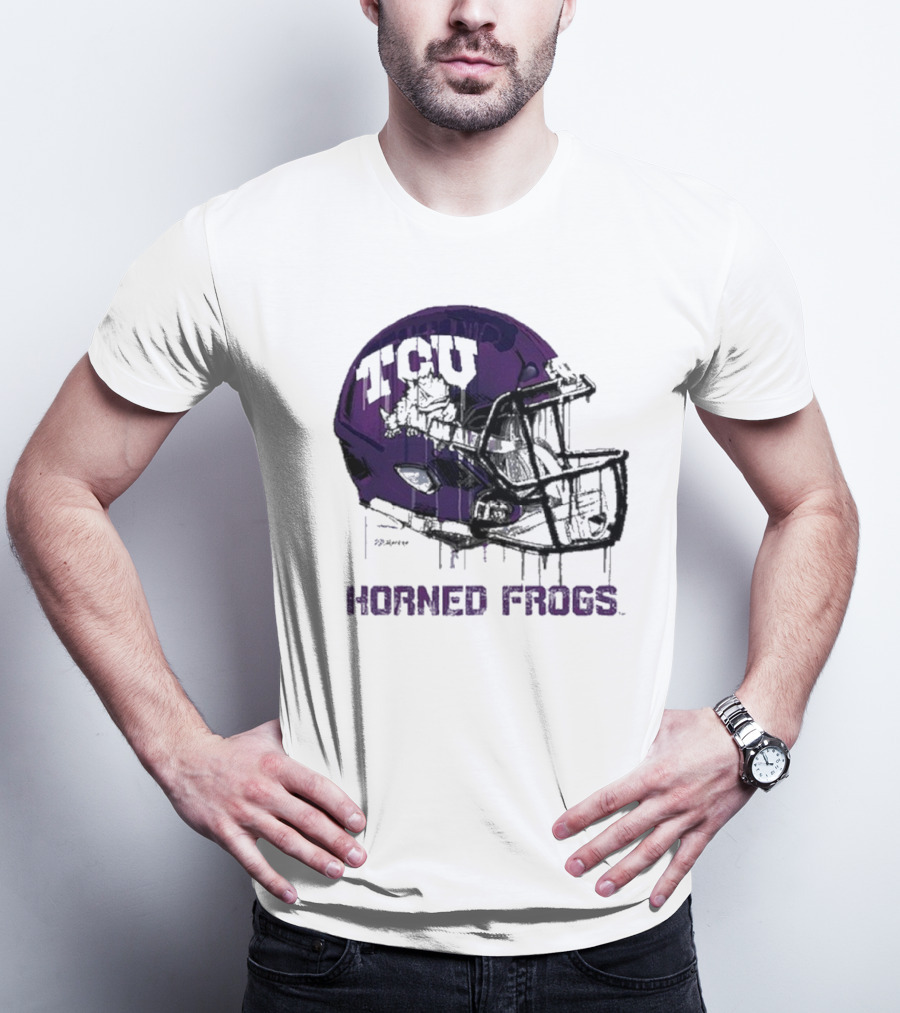 TCU Horned Frogs Dripping Helmet Football T-Shirt