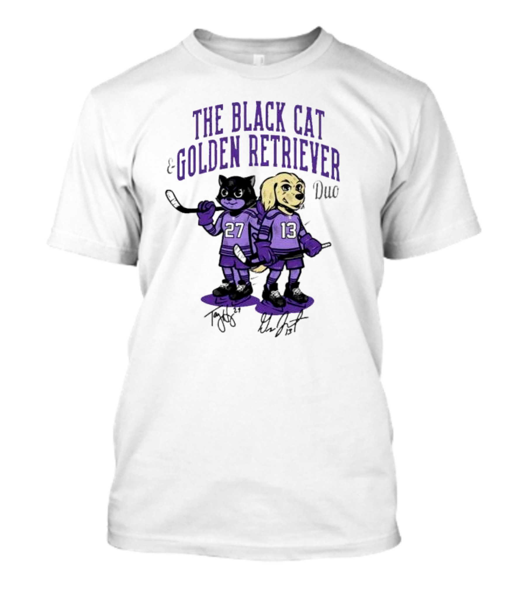 The Black Cat Golden Retriever 27 13 Hockey Duo T-Shirt