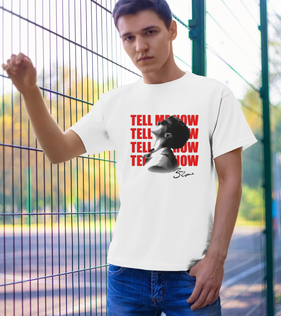 Tell Me How Ben Rodrigues Signature Black And White Artistic Portrait With Repeated Text In Eye-Catching Red Style T-Shirt