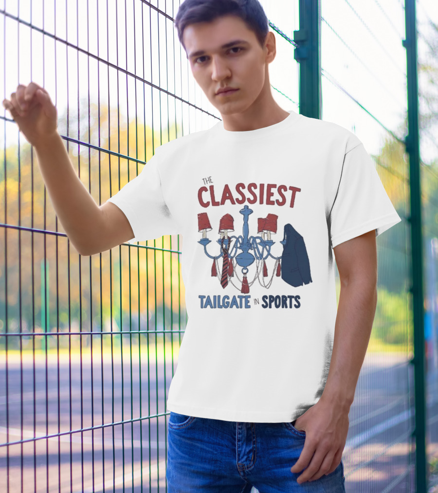 The Classiest Tailgate In Sports Chandelier Suit Tie Red Blue T-Shirt