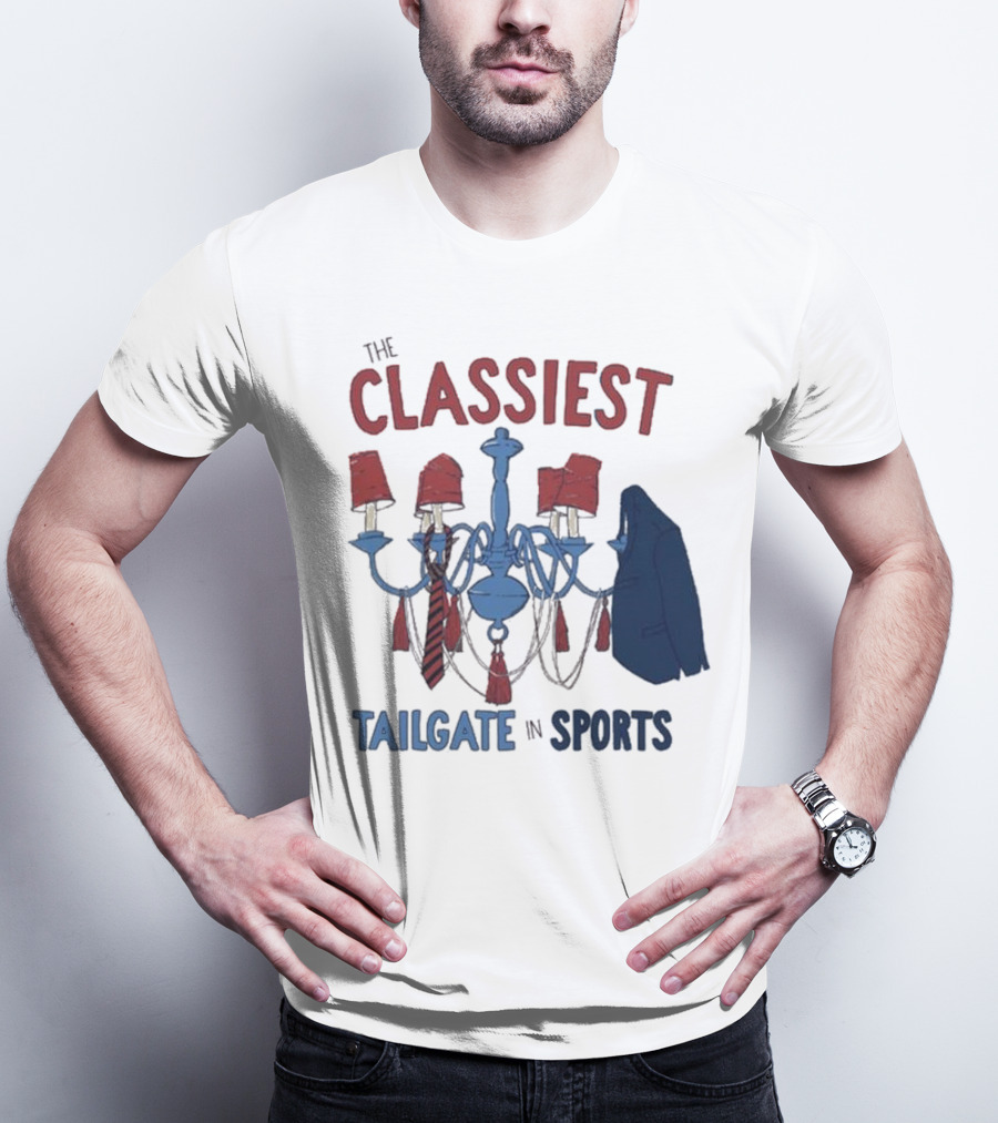 The Classiest Tailgate In Sports Chandelier Suit Tie Red Blue T-Shirt