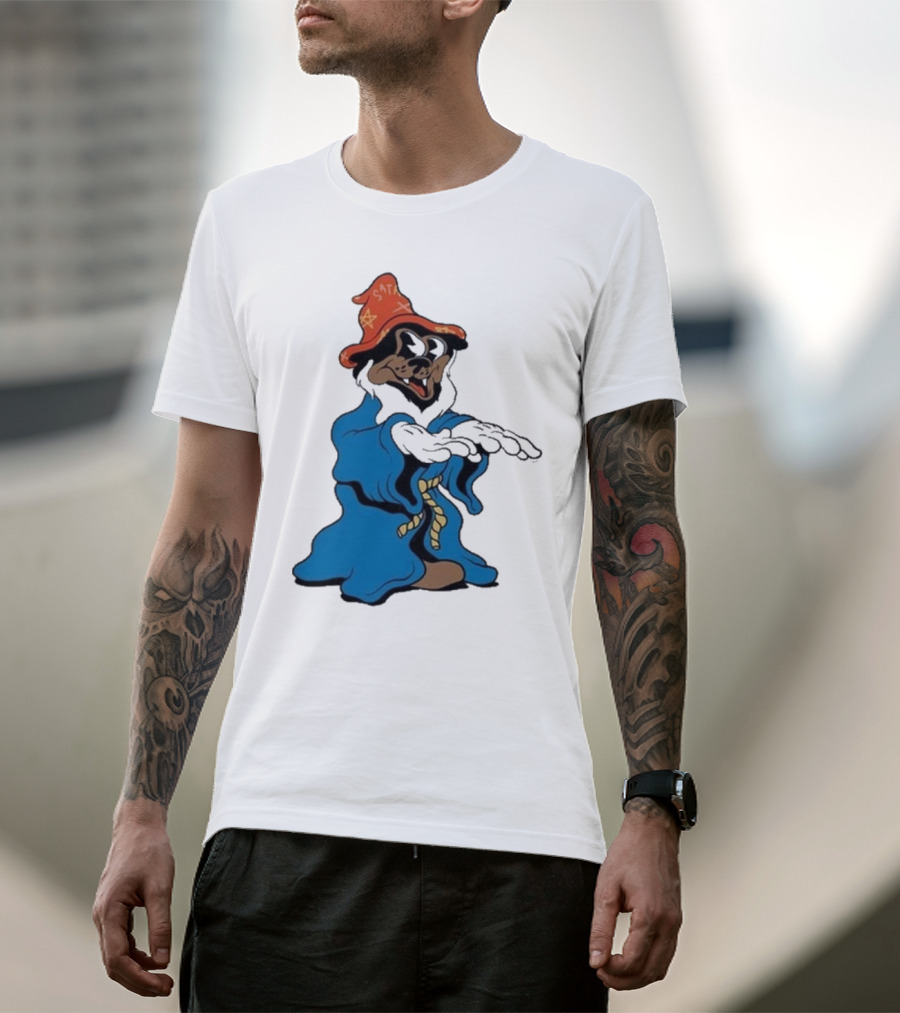 The Dudes It’s All Wavy Wizard Dog In Blue Robe With Orange Star Hat T-Shirt