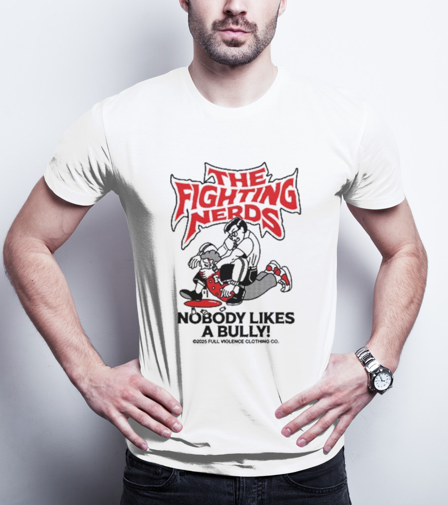 The Fighting Nerds Nobody Likes A Bully Cartoon Robot Battle T-Shirt