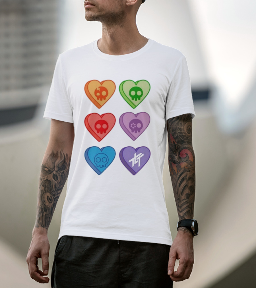 The Living Tombstone Colorful Candy Hearts Skull Motif Baby Doll T-Shirt