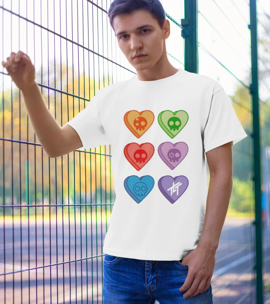 The Living Tombstone Colorful Candy Hearts Skull Motif Baby Doll T-Shirt