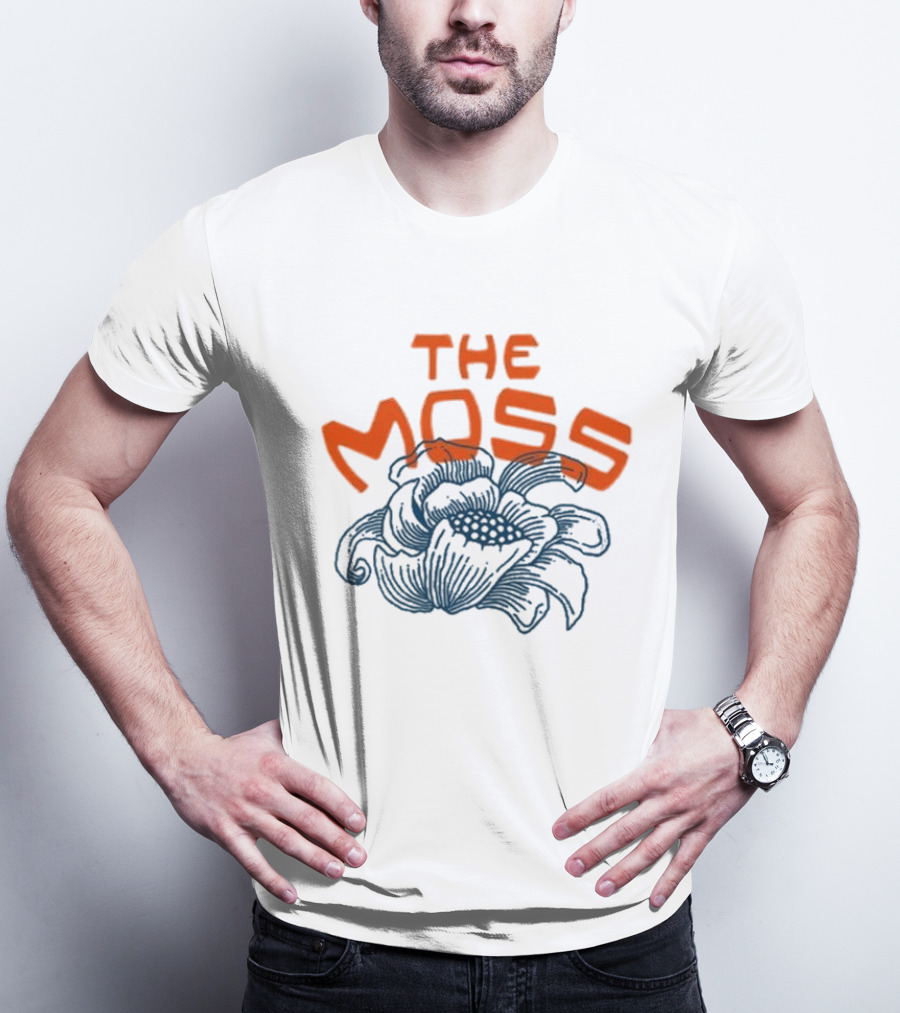 The Moss Flower 2025 Bold Blue And Orange Text Over Artistic Floral Illustration T-Shirt