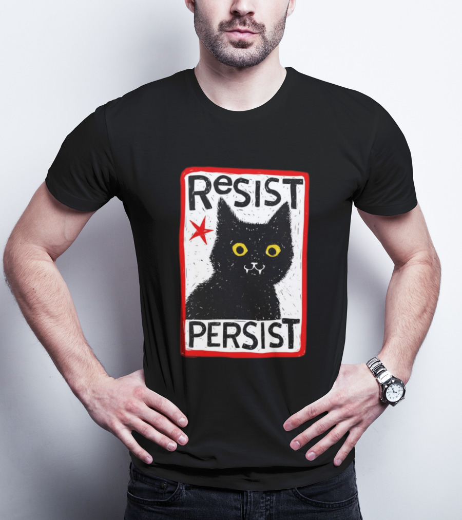 Resist Persist Black Cat Activism Red Star Empowerment T-Shirt