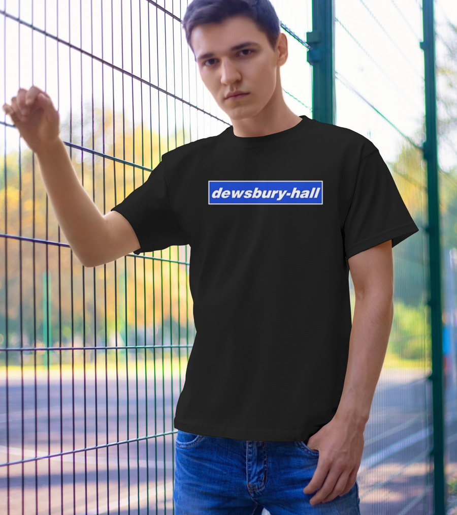 Dewsbury Hall Bold White Text On Blue T-Shirt