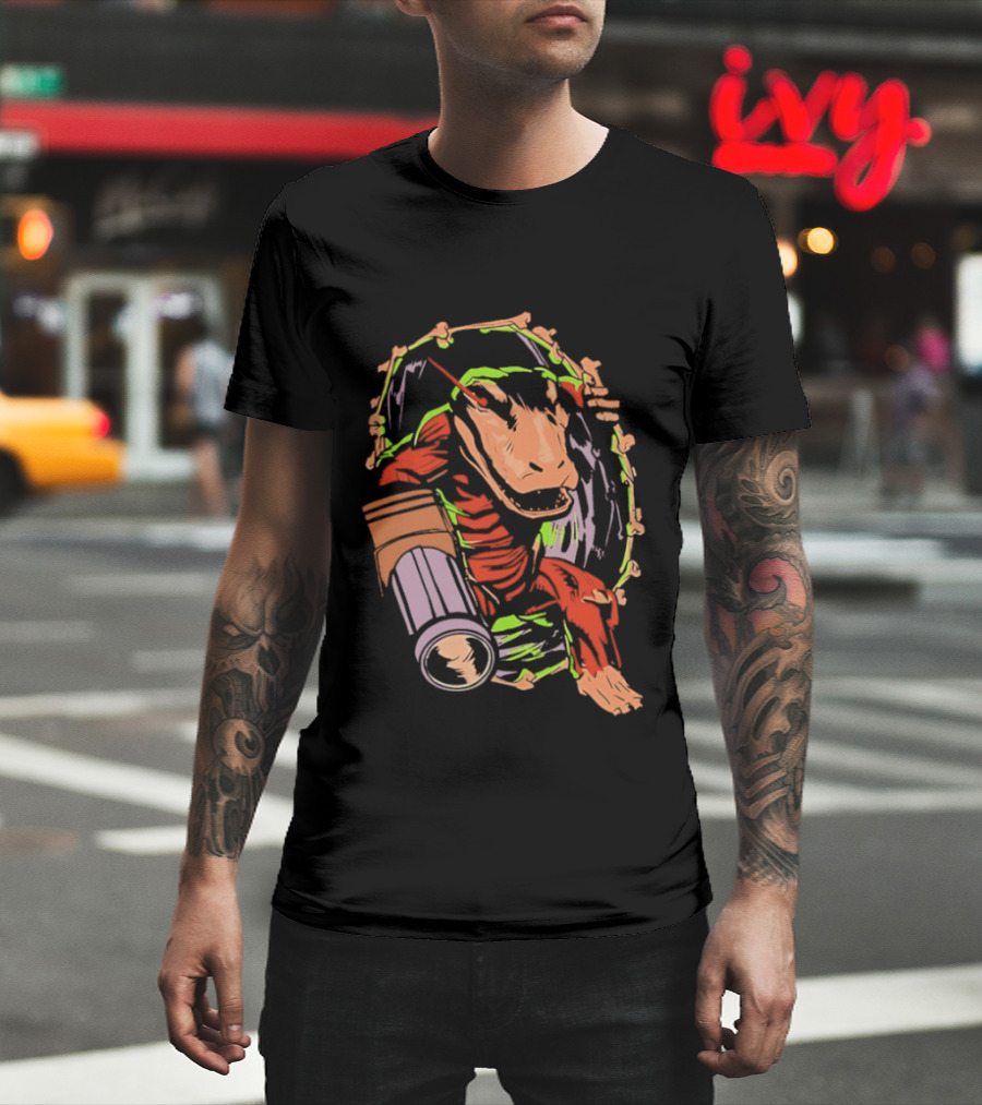 Colorful Dinosaur Cartoon Illustration With Vibrant Brush Strokes T-Shirt