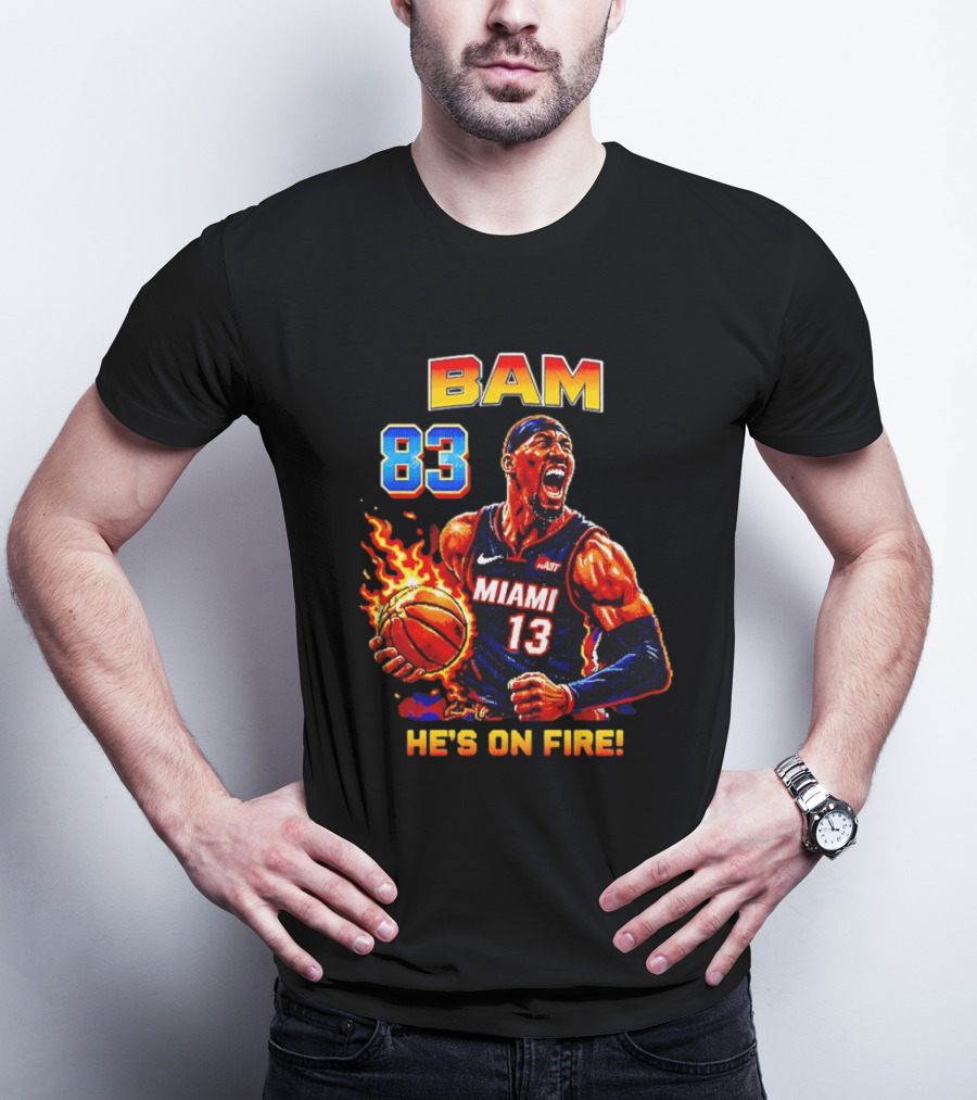 Bam Adebayo Miami Heat 83 He's On Fire Basketball Blazing T-Shirt