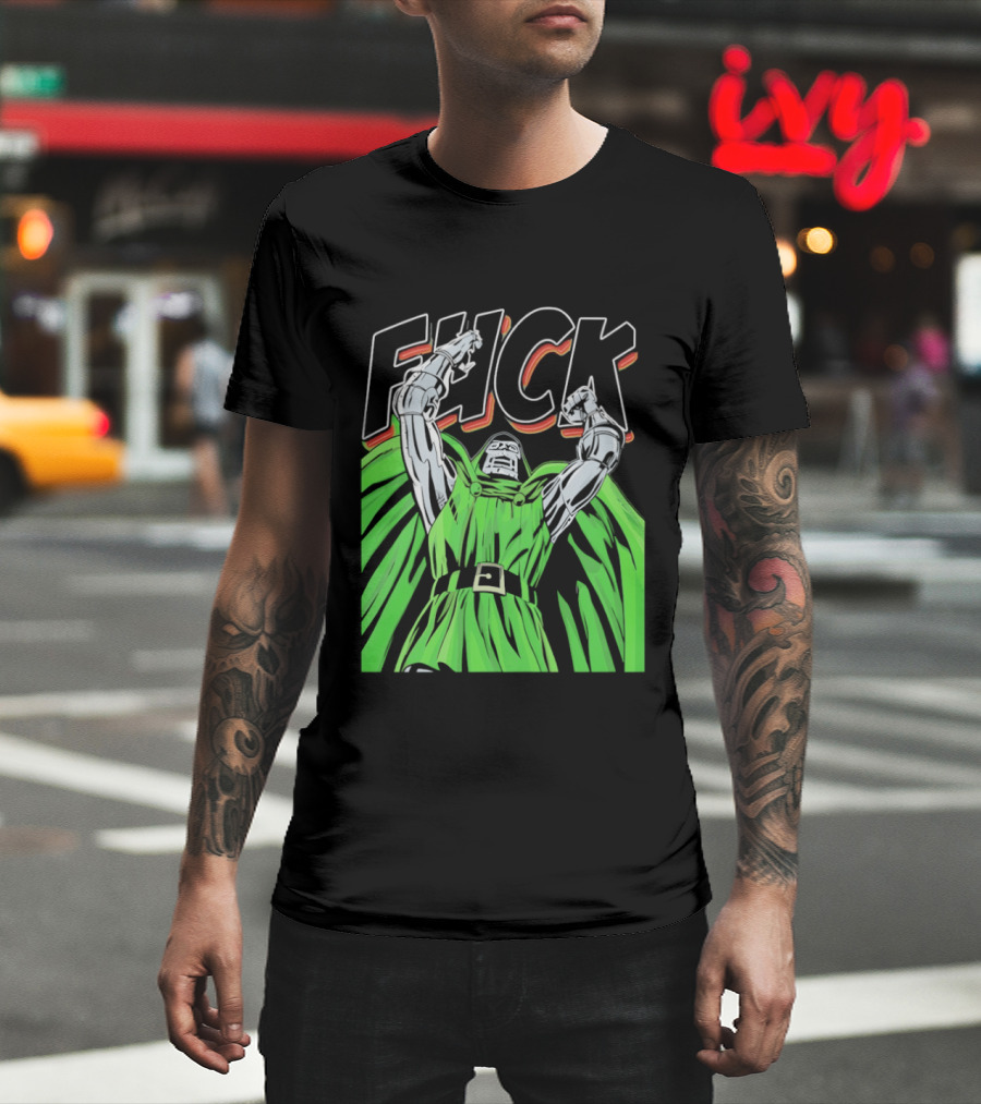 Dr Doom Green Cape Comic Style F**K T-Shirt