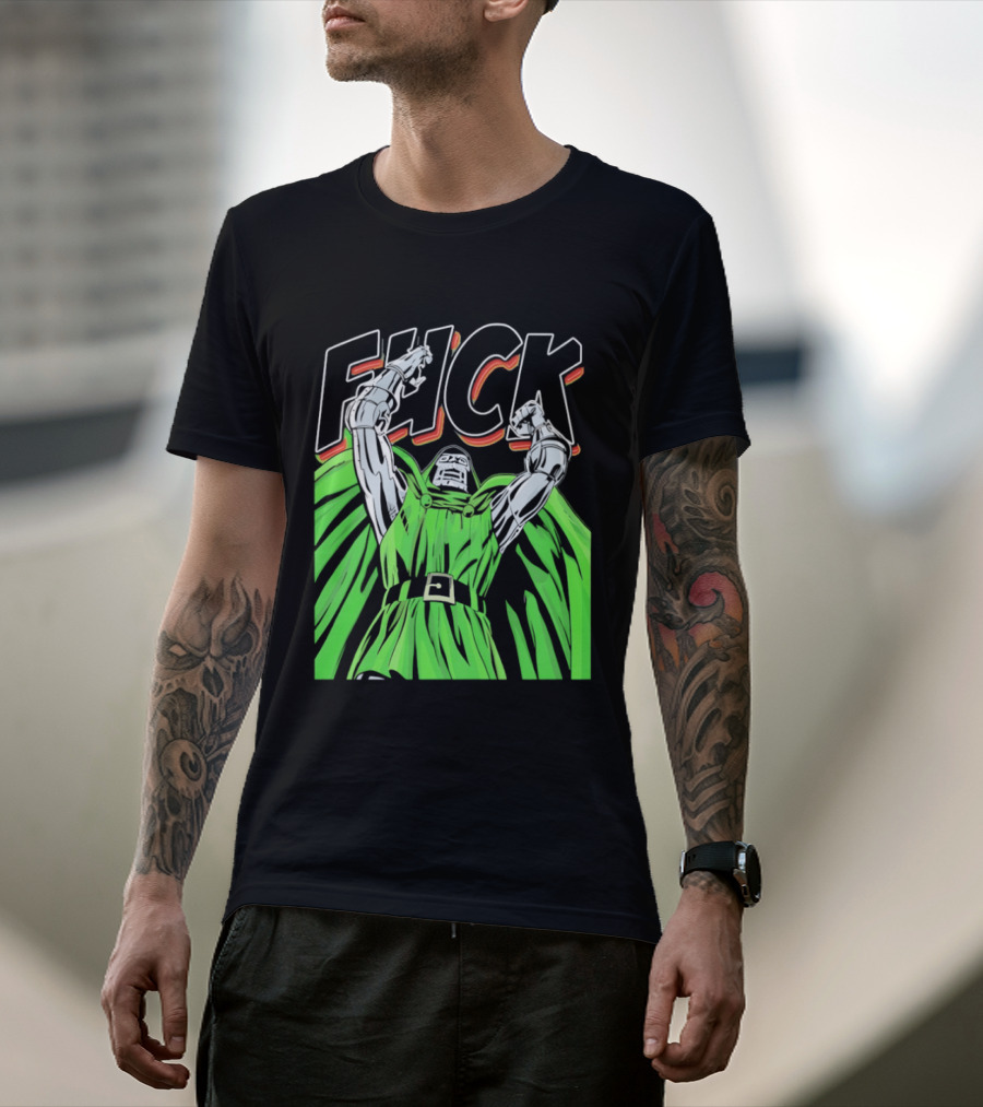 Dr Doom Green Cape Comic Style F**K T-Shirt