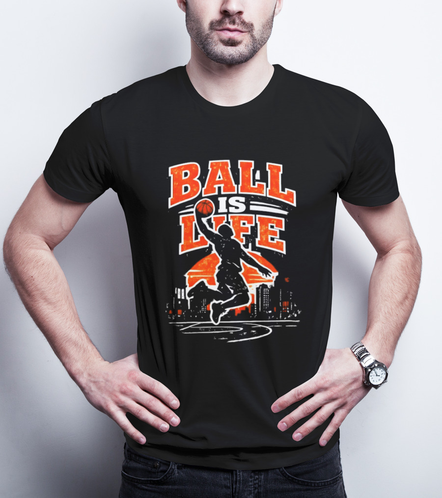 Ball Is Life Dunking Cityscape Skyline T-Shirt