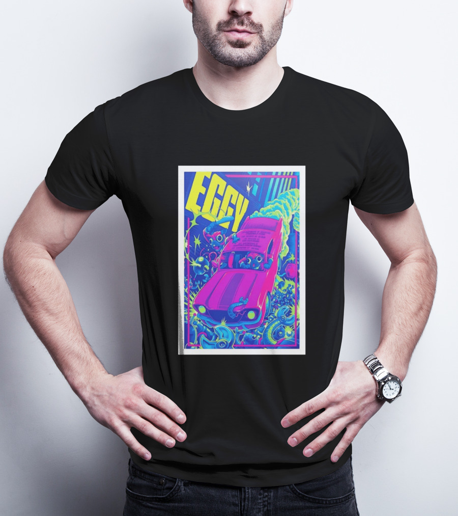 Eggy March 8 2026 The Burl Show Retro Neon Car Adventure T-Shirt