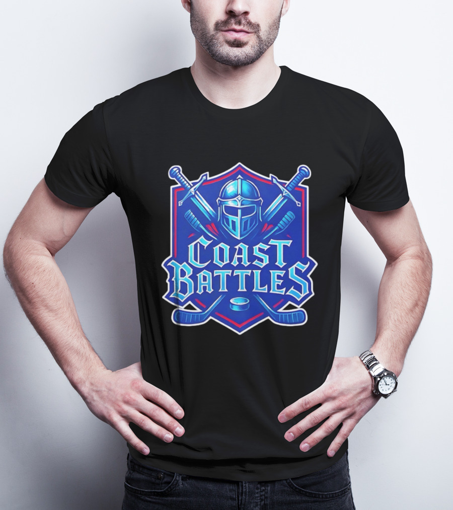 Coast Battles Hockey Knight Helm Swords And Crossed Sticks T-Shirt