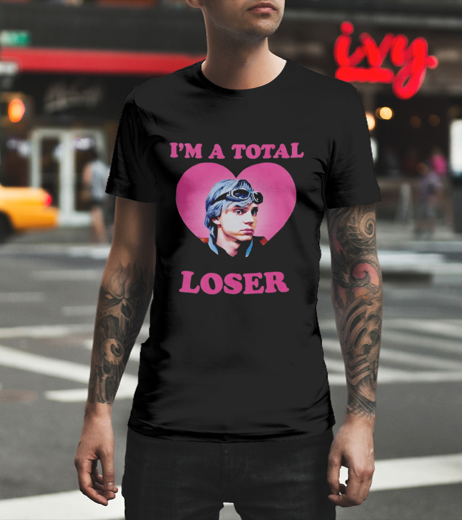 Evan Peters I'm A Total Loser Pink Heart Goggles T-Shirt