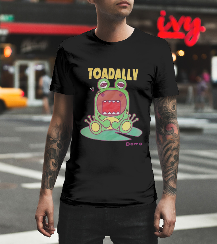 Toadally Domo Cartoon Frog With Red Mouth And Butterfly T-Shirt