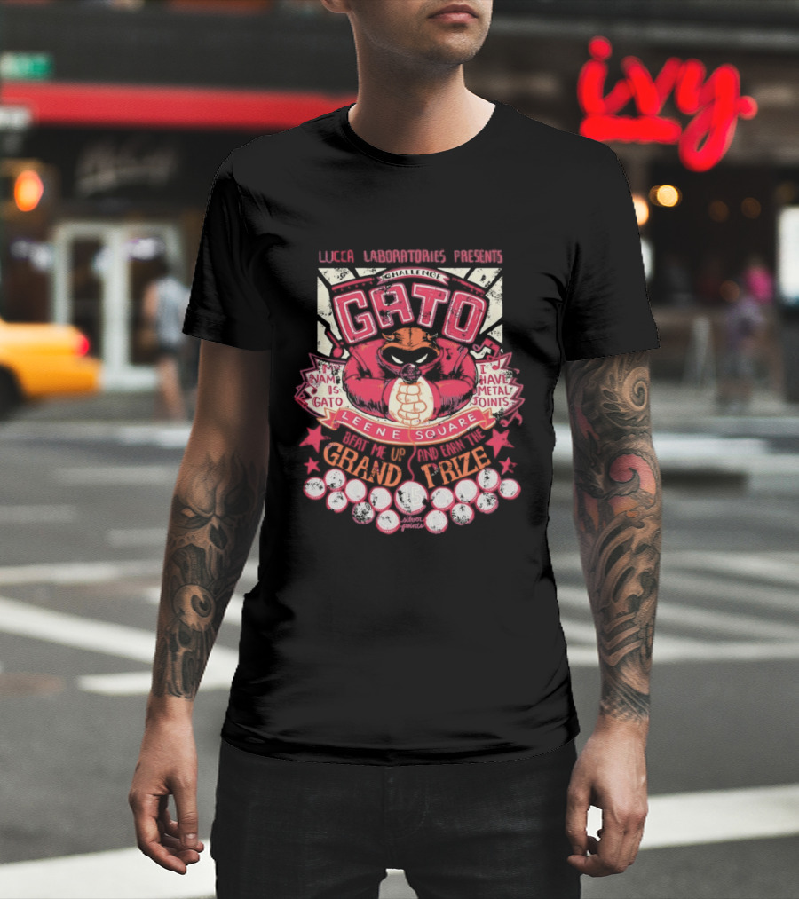 Lucca Laboratories Presents Gato Leene Square My Name Is Gato I Have Metal Joints Grand Prize T-Shirt
