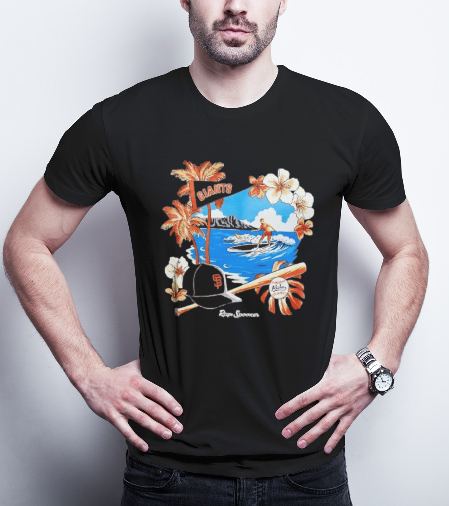 Giants Reyn Spooner Aloha Baseball Beach Surfing Floral Scene T-Shirt