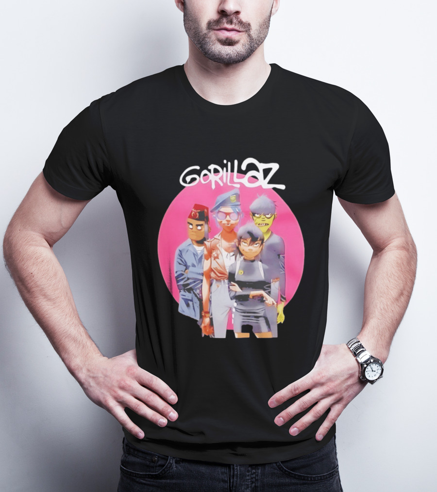 Gorillaz Humanz Group Characters On Pink T-Shirt