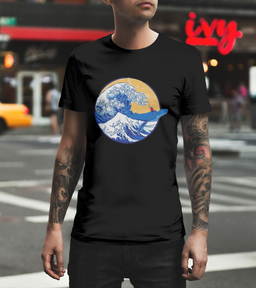 The Great Wave Meets The Great Beast With Whale Rider And Surfing Waves T-Shirt