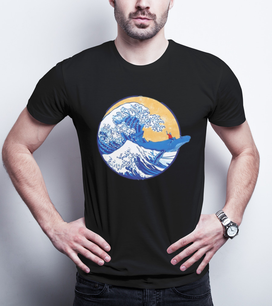 The Great Wave Meets The Great Beast With Whale Rider And Surfing Waves T-Shirt