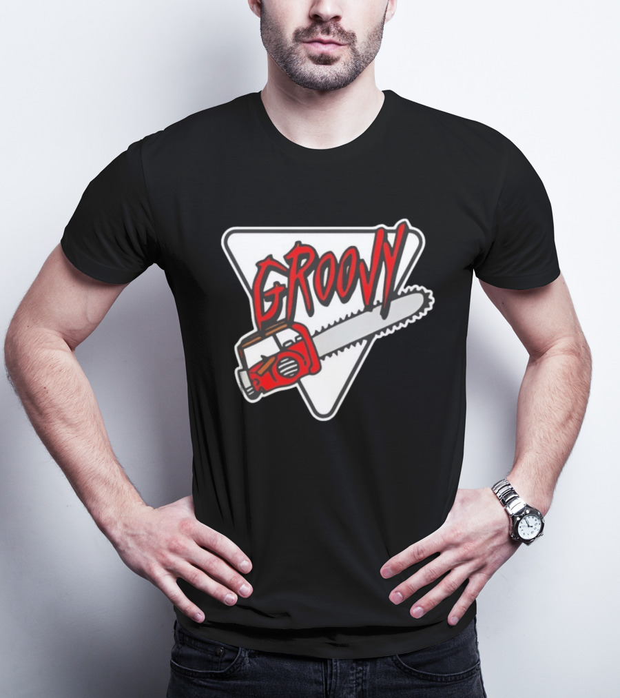 Groovy Chainsaw Retro Graphic Triangular T-Shirt
