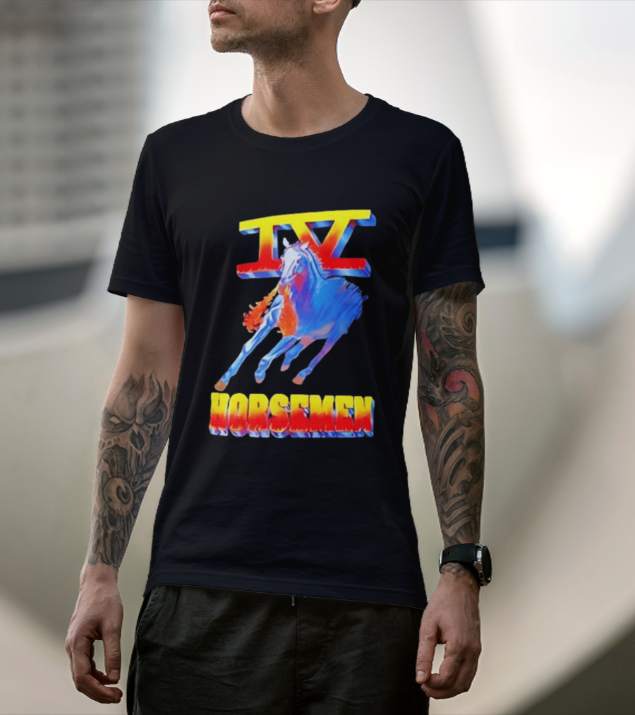 IV Horsemen Fire Breathing Blue Horse Flame Burst T-Shirt