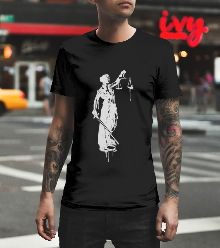 Blindfolded Justice Holding Scales And Sword T-Shirt