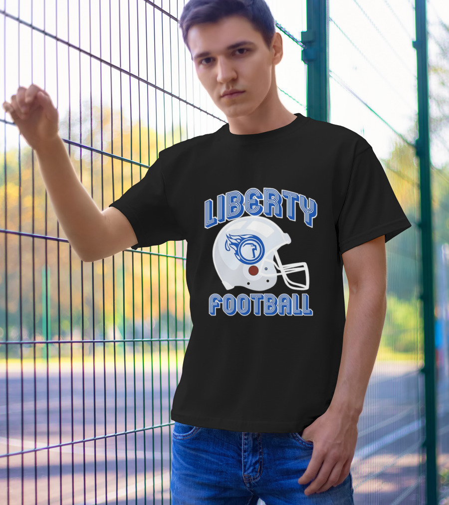 Liberty Football Helmet Flames Icon Blue T-Shirt