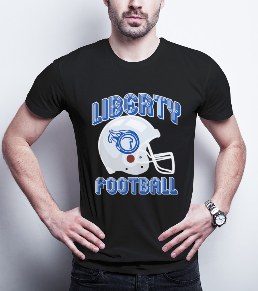 Liberty Football Helmet Flames Icon Blue T-Shirt