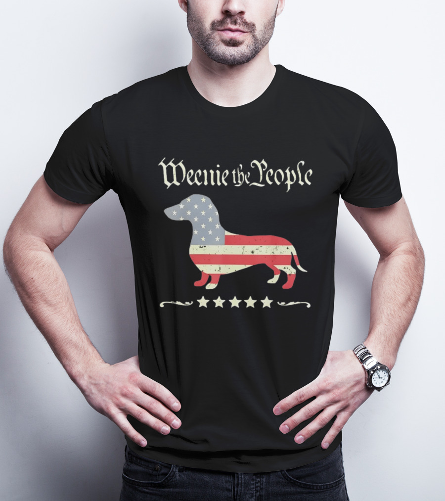 Weenie The People Dachshund American Flag Stars Patriotic Dog T-Shirt