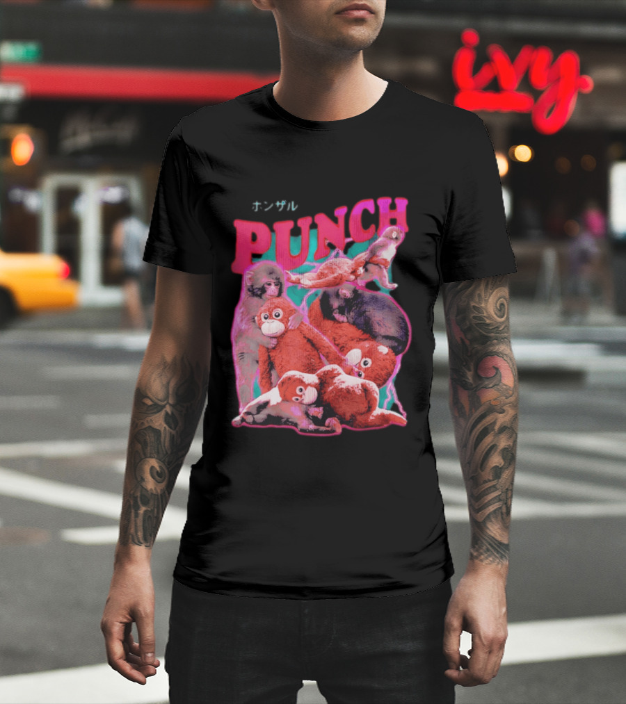 PUNCH Macaque Monkey Plush Collage T-Shirt