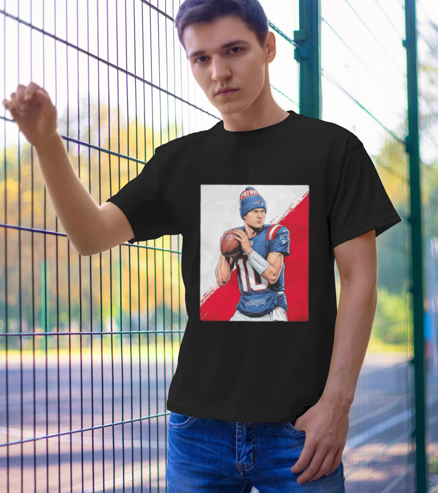 New England Patriots Number 10 Quarterback Throwing Football Beanie T-Shirt