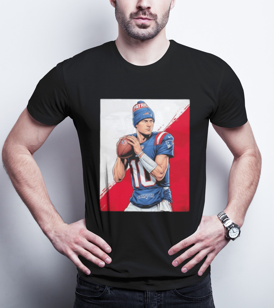 New England Patriots Number 10 Quarterback Throwing Football Beanie T-Shirt
