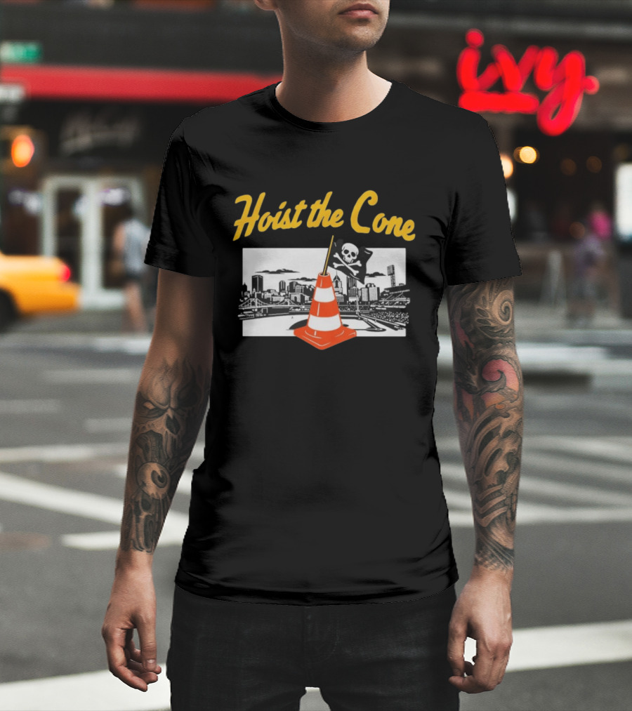 Pittsburgh Pirates Hoist The Cone Baseball Skyline Skull Flag T-Shirt