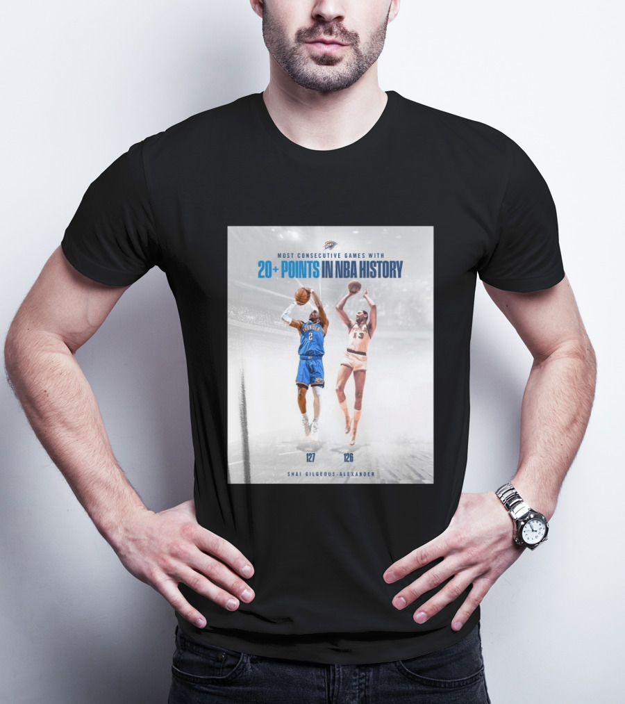Shai Gilgeous Alexander OKC Thunder Most Consecutive Games With 20+ Points In NBA History 127 T-Shirt