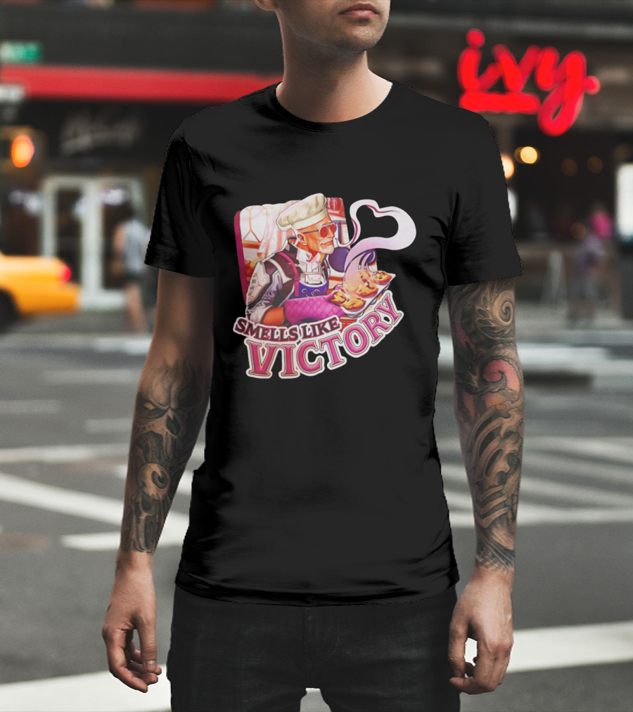 Smells Like Victory Chef Holding Tray Of Freshly Baked Pies In Futuristic Kitchen T-Shirt