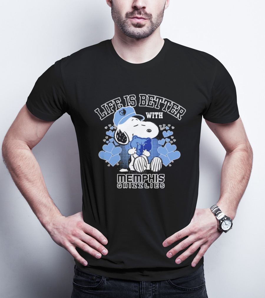 Life Is Better With Memphis Grizzlies Snoopy Holding Memphis Grizzlies T-Shirt